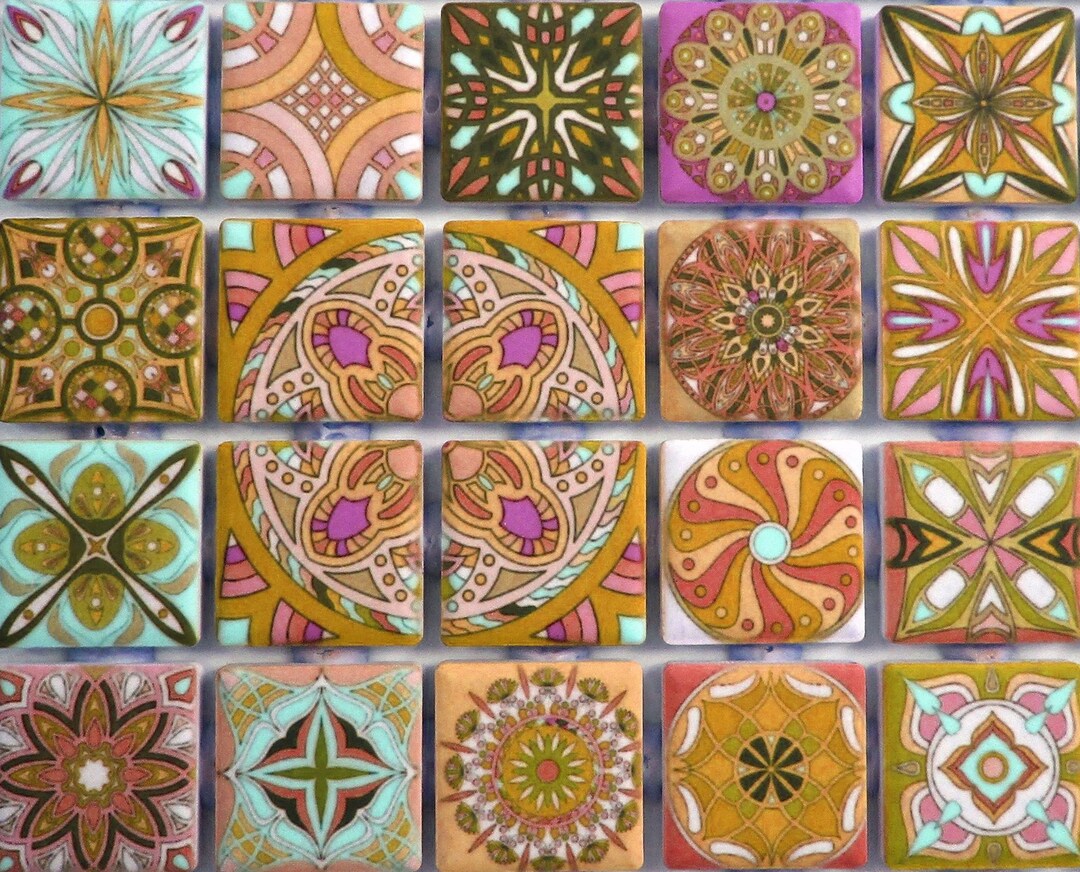 Ceramic Mosaic Tiles - Boh Mixed Medallions Orange Pink Mixed Mosaic ...