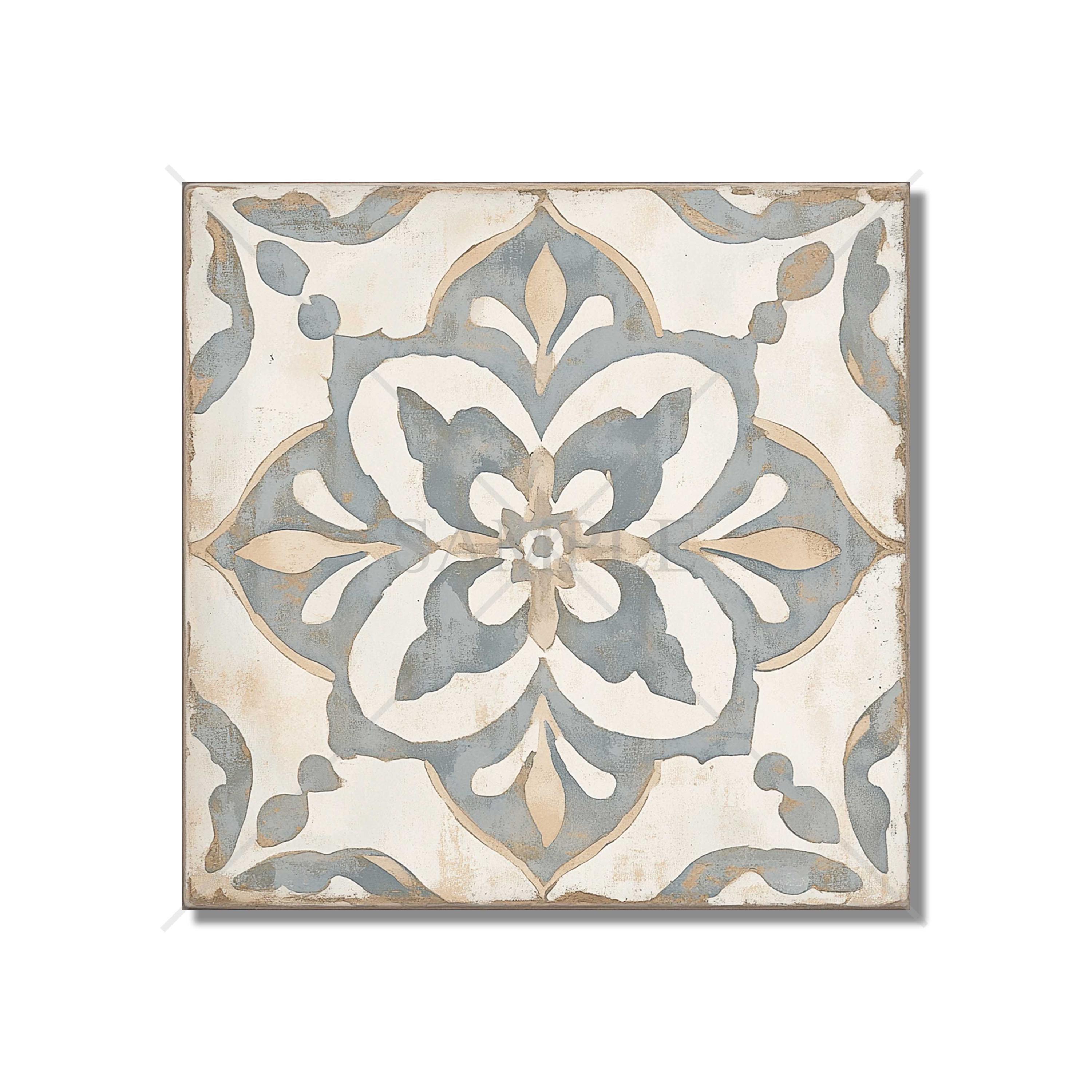 Blue Gray and Tan Ceramic Tile Patterned Kitchen Backsplash Tiles ...
