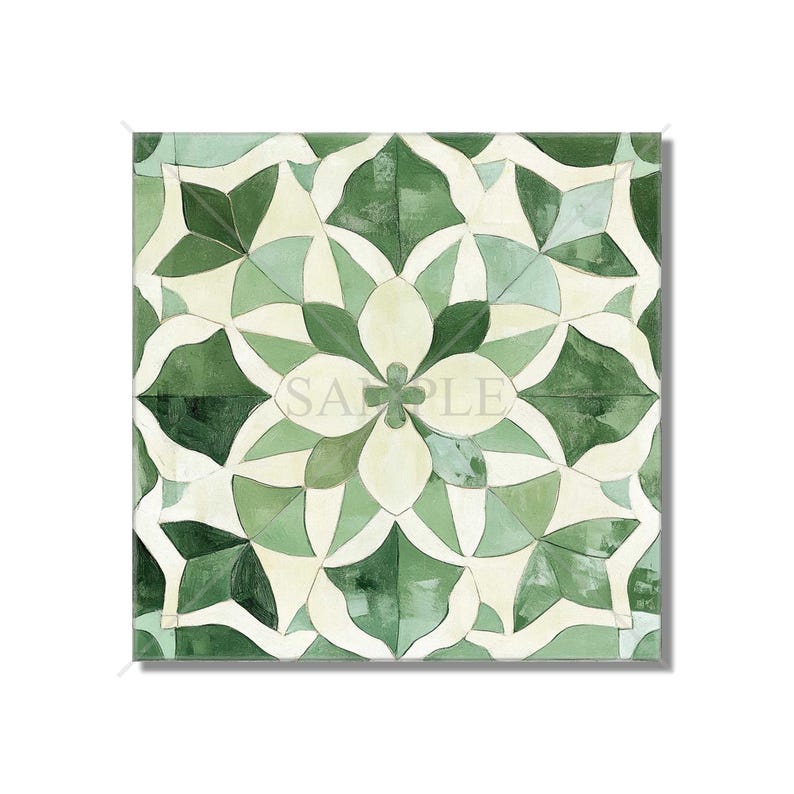 Green Patterned Ceramic Tile - Vintage Moroccan Design Tile - Unique ...