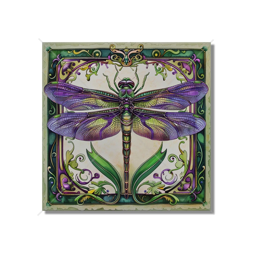 Green Purple Dragonfly Design Ceramic Accent Tile - Kitchen Accent Tile ...