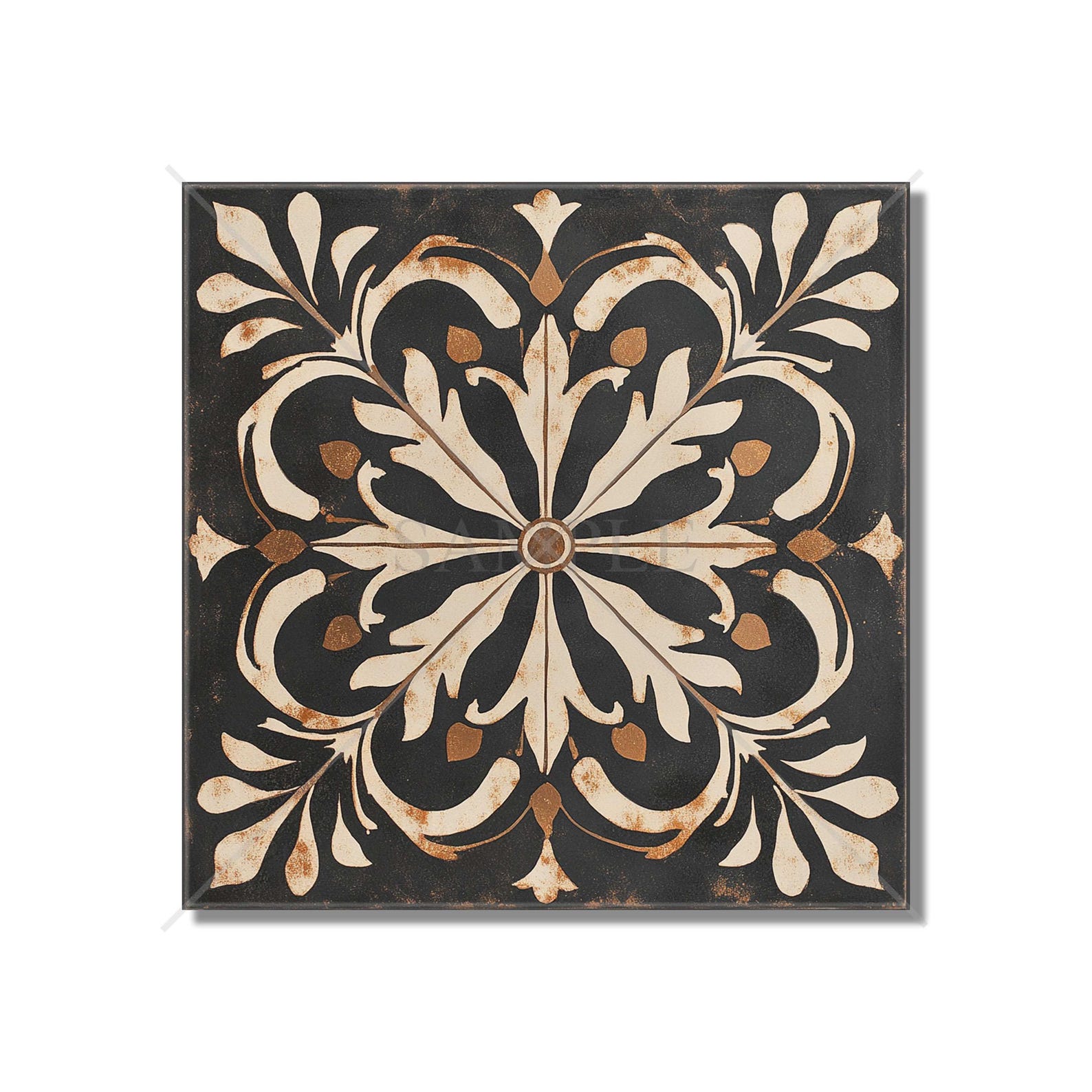 Aged Black & Rust Ceramic Tile - Vintage Patterned Kitchen Backsplash ...