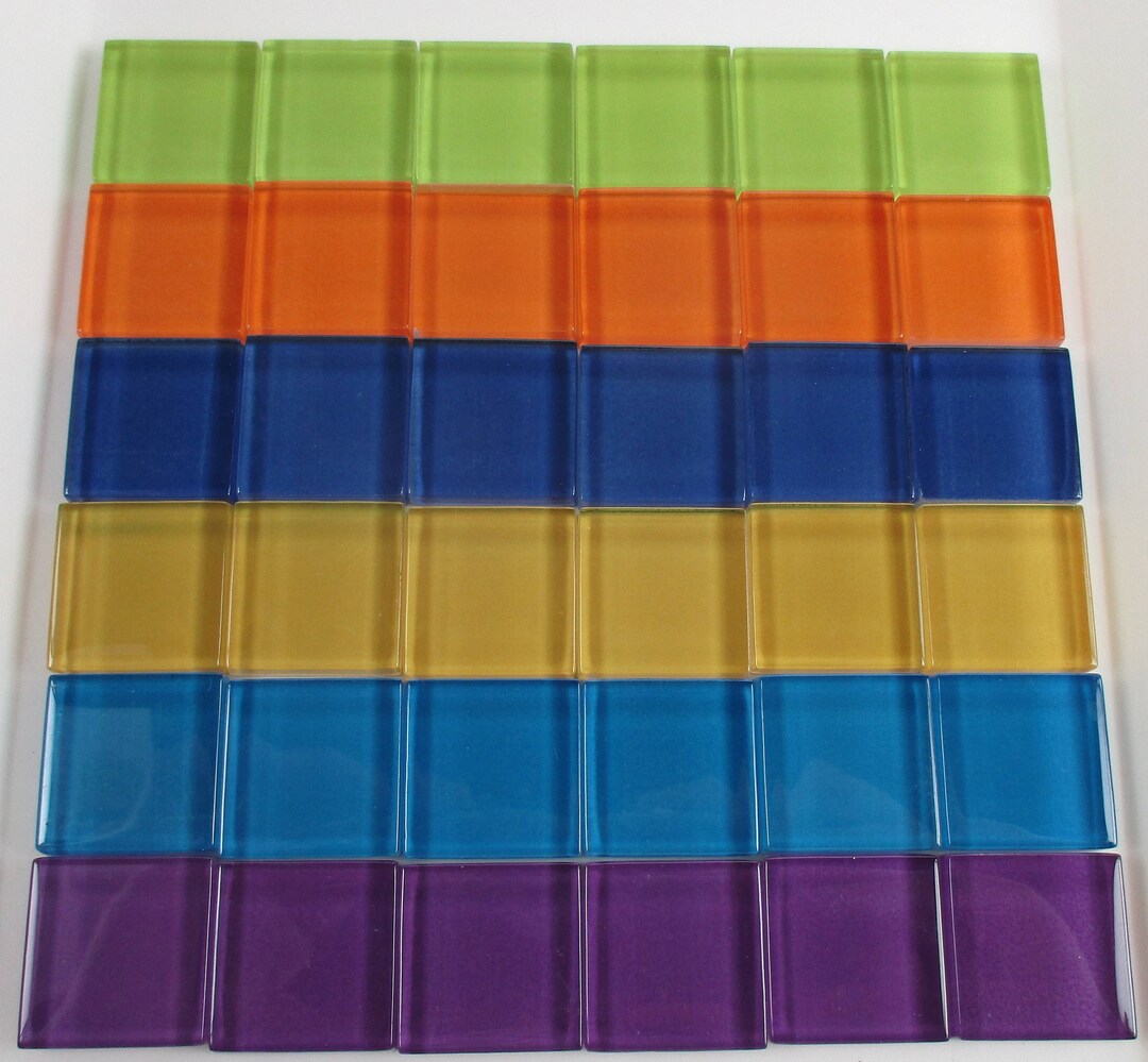 Glass Mosaic Tiles Bright Colors Blue Lime Green Yellow Orange 1 Square ...