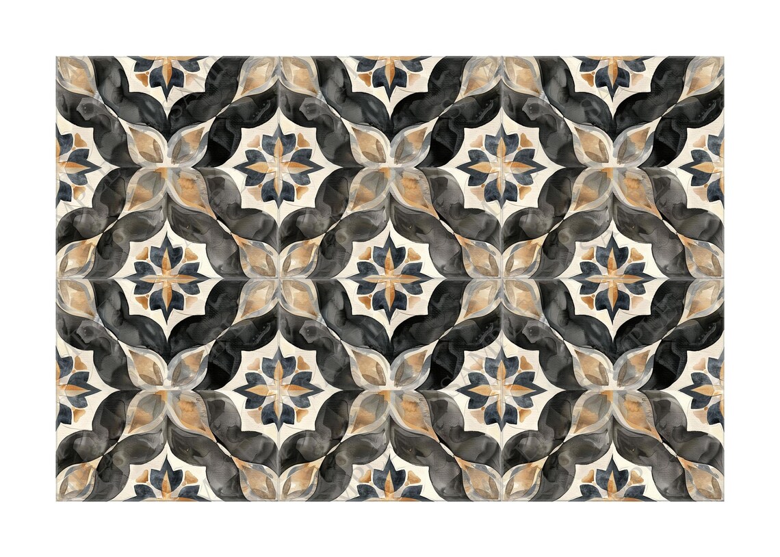 Black Tan Gray Patterned Ceramic Tile - Patterned Kitchen Backsplash ...