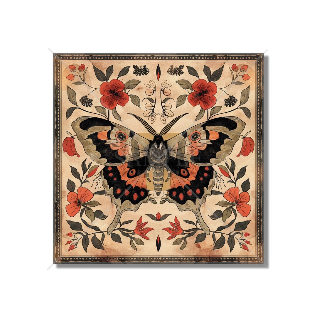 Vintage Moth Design Ceramic Tile - Kitchen Backsplash Tile - Bathroom ...