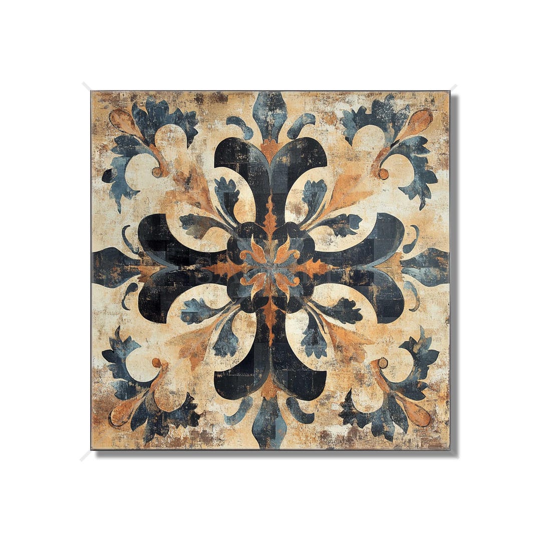 Black Tan Rust Ceramic Tile - Vintage French Tile Design - Black ...