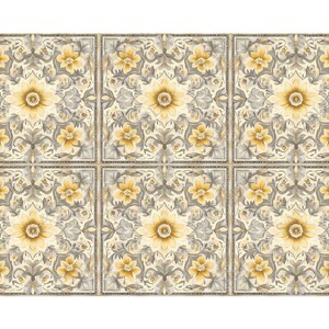 Yellow and Grey Ceramic Tile - Yellow Kitchen Tile - Floral Backsplash ...