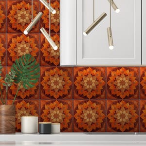 Orange Patterned Ceramic Tile - Orange Kitchen Backsplash Tile - Orange ...