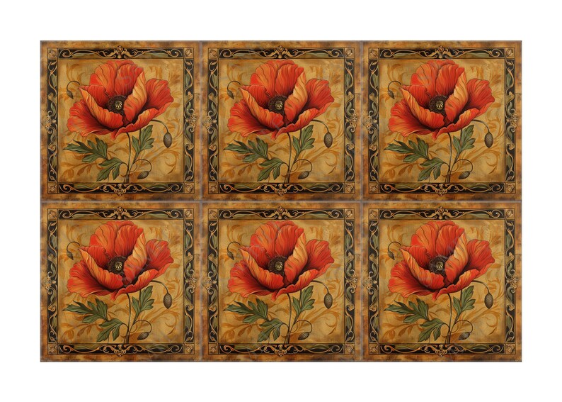 Poppy Flower Design Ceramic Accent Tile - Floral Design Kitchen Accent ...