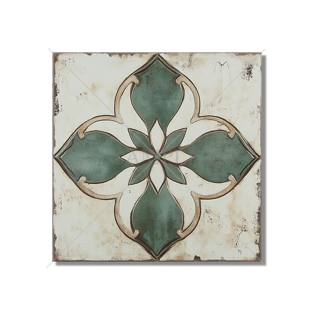Aged Green Ceramic Tile - Vintage Aged Design Tile - Unique Green ...