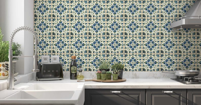 Blue and Green Ceramic Tile - Unique Kitchen Backsplash Tile - Blue ...