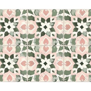 Pink and Green Vintage Design Ceramic Tile - Kitchen Backsplash Tile ...
