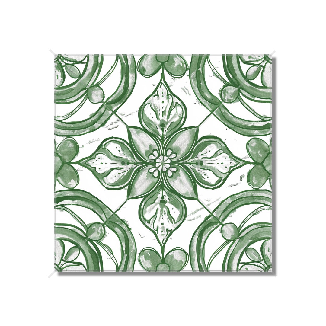Green and White Patterned Ceramic Tile - Kitchen Tile Backsplash ...