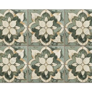 Ceramic Tile Sage Green Patterned Vintage Design Kitchen Backsplash ...