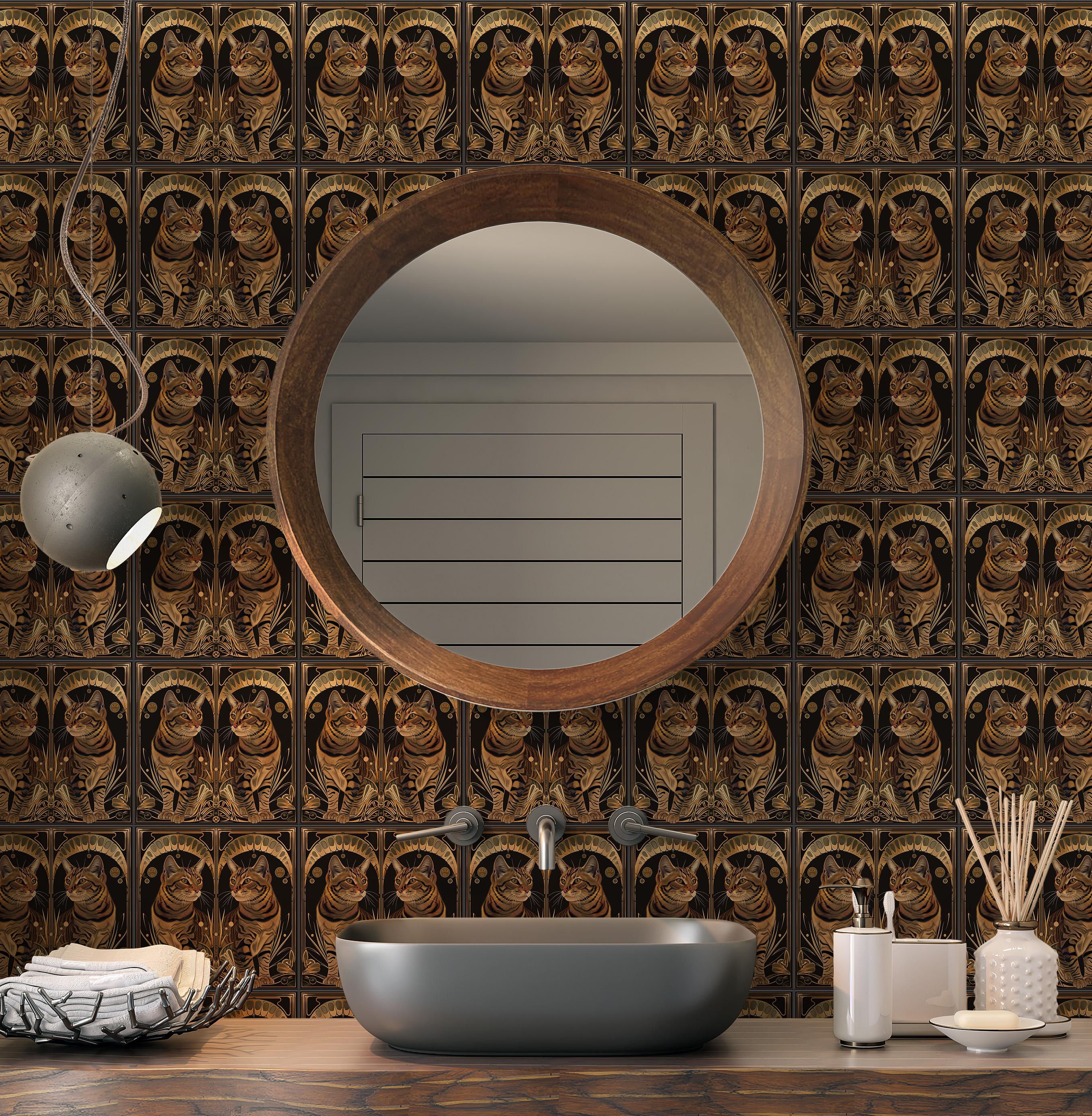 Tiger Striped Cat Ceramic Tile - Kitchen Backsplash and Bathroom ...