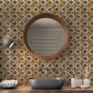 Tan Blue White Ceramic Tile - Vintage Moroccan Tile Design - Kitchen ...