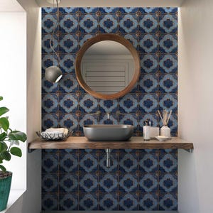 Dark Blue Patterned Ceramic Tile Kitchen Backsplash Tile Bathroom Wall ...