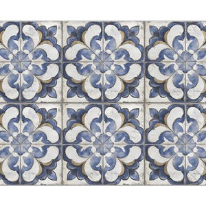 Blue Antique White Ceramic Tile Patterned Vintage Design Kitchen ...