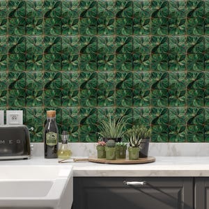 Dark Green Patterned Ceramic Tile - Green Kitchen Backsplash Tile ...