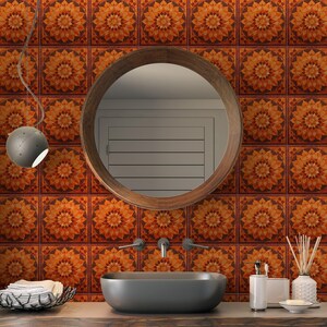 Orange Patterned Ceramic Tile - Orange Kitchen Backsplash Tile - Orange ...