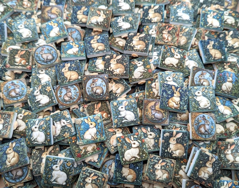 SALE 2 Pounds of Bunny Rabbit Design Mixed Ceramic Mosaic Tiles Mixed ...