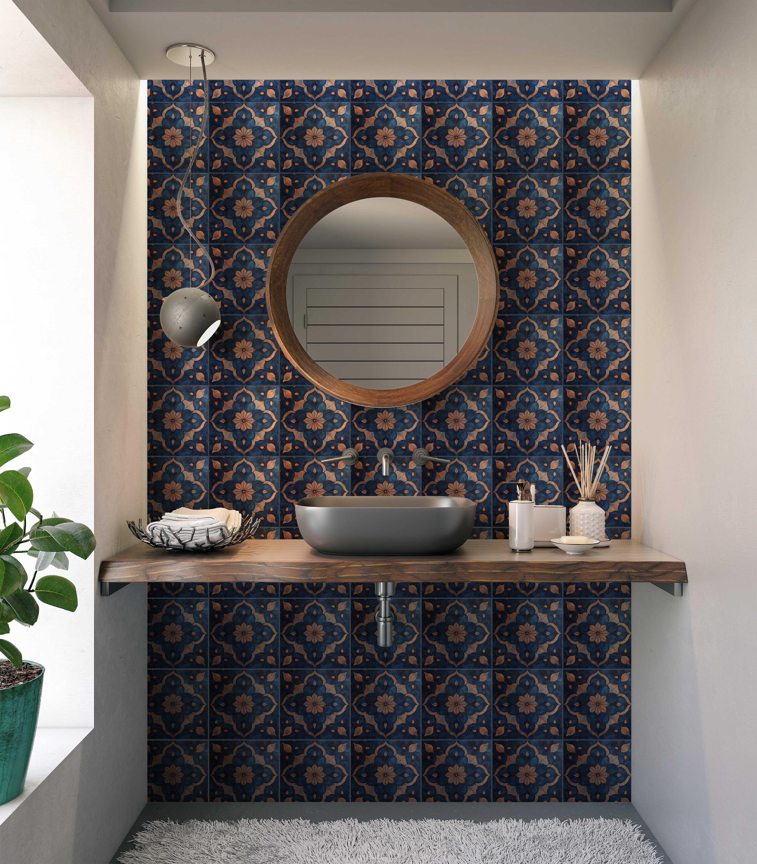 Dark Blue Patterned Ceramic Tile Kitchen Backsplash Tile Bathroom Wall ...
