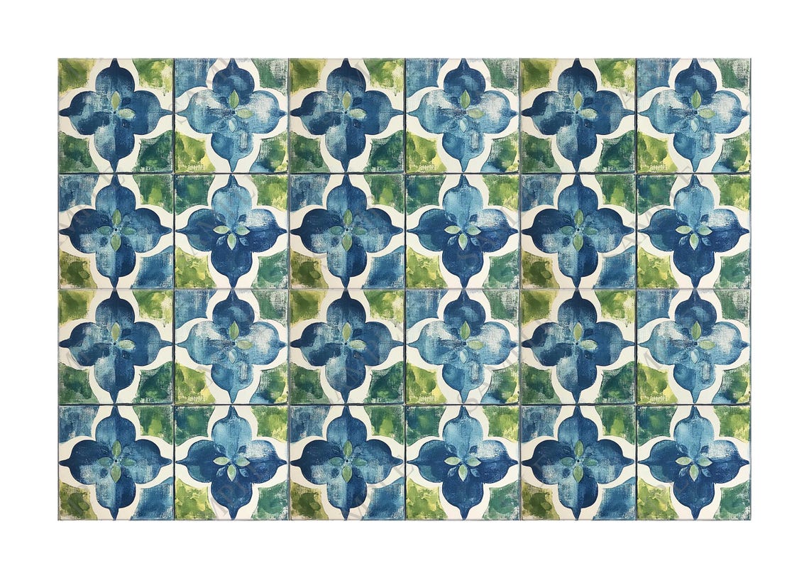 Blue and Green Ceramic Tile Vintage Moroccan Tile Design Patterned ...