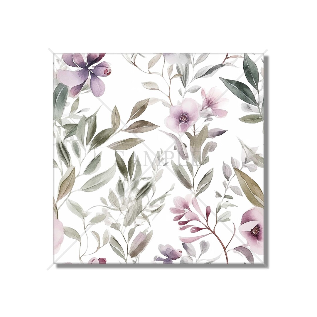 Botanical Purple Floral Ceramic Tile - Botanical Kitchen Backsplash ...