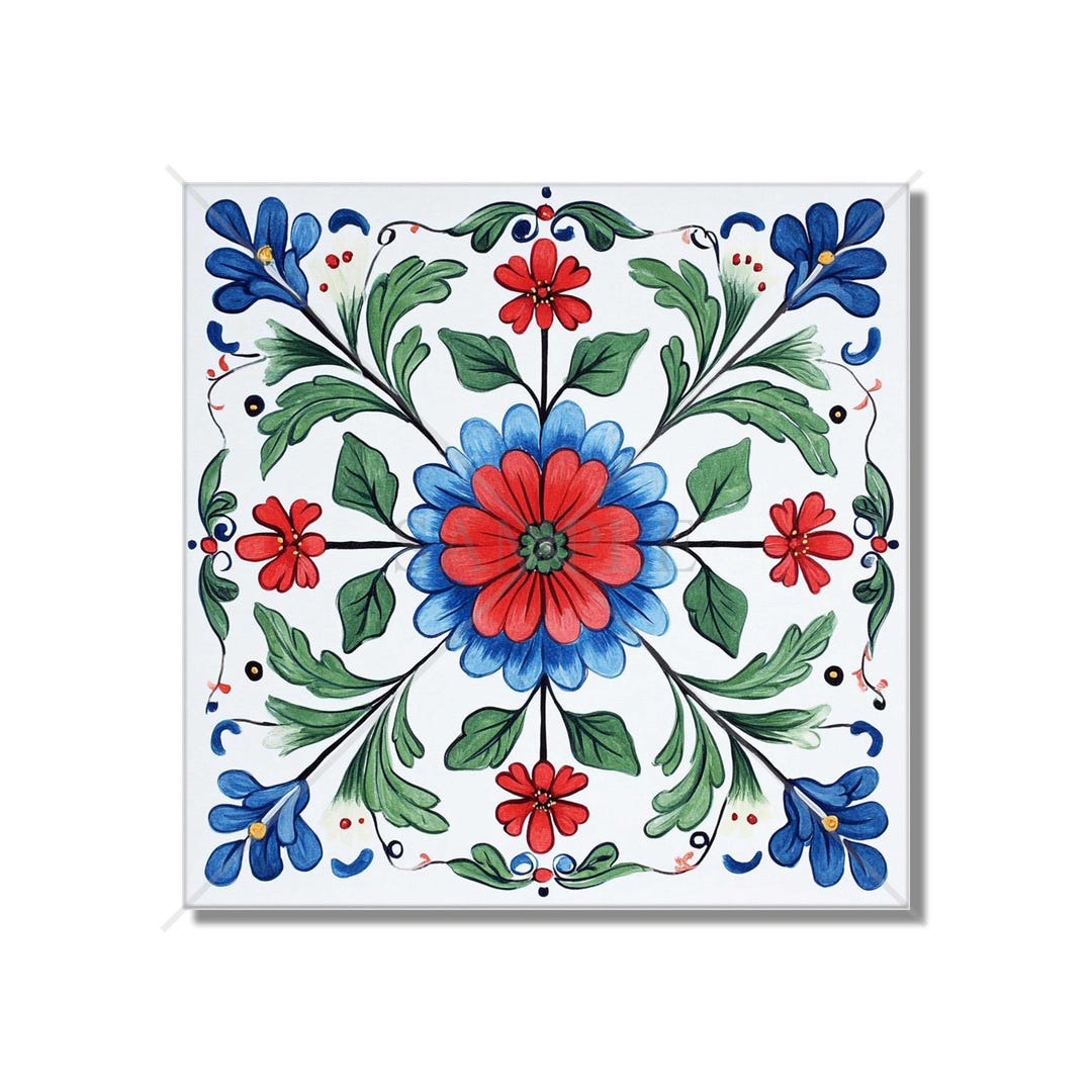 Blue Red Green Floral Ceramic Tile - Vintage Floral Design Tile Ceramic ...