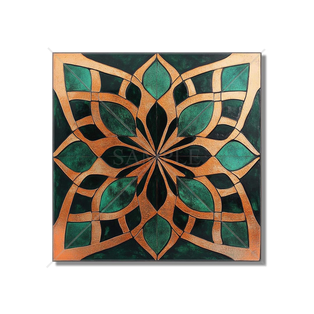 Dark Green Copper Patterned Ceramic Tile - Green Kitchen Backsplash ...
