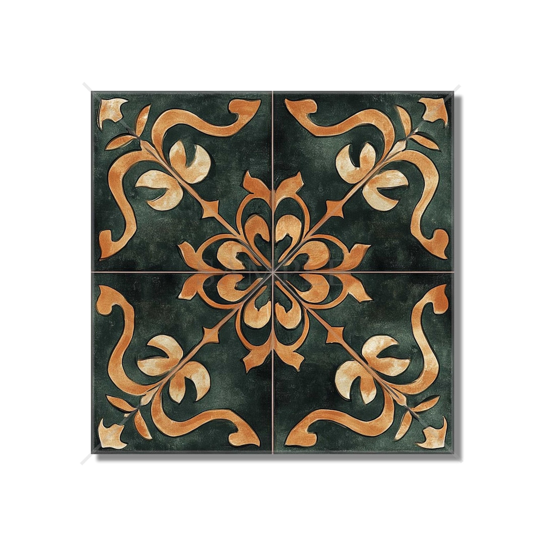 Dark Green Terra Cotta Ceramic Tile - Vintage Moroccan Tile Design ...
