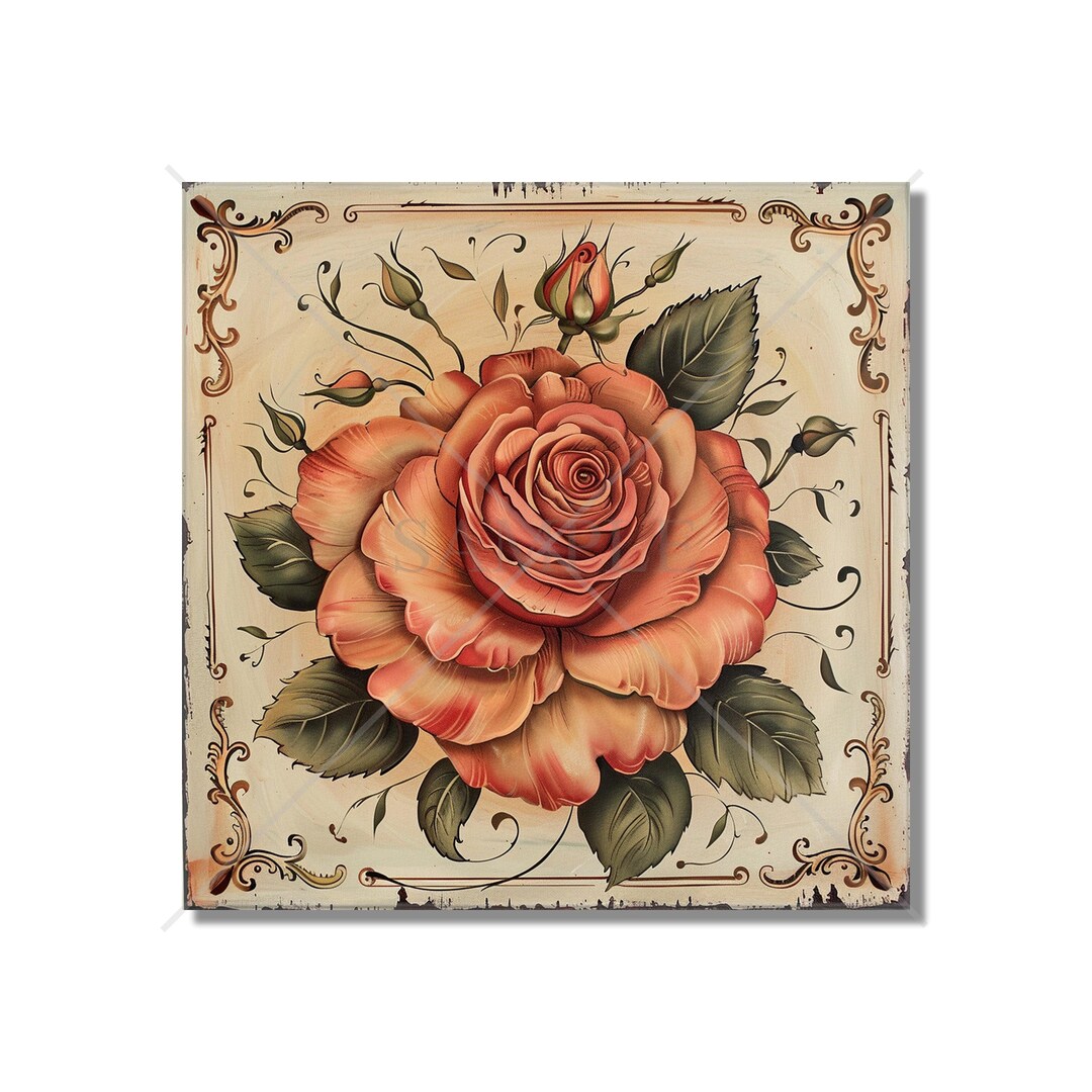 Vintage Rose Design Ceramic Accent Tile - Floral Design Kitchen Accent ...