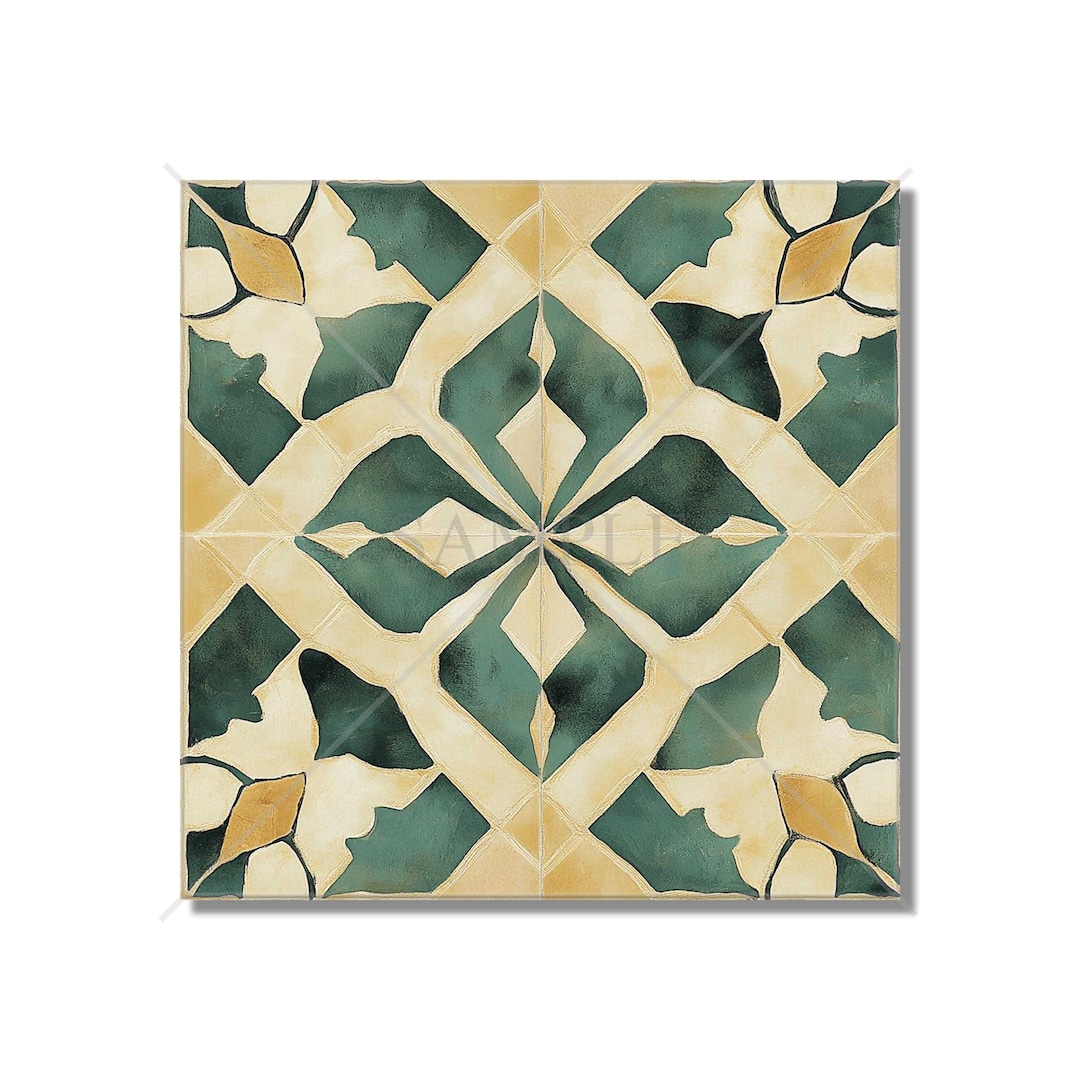 Green Tan and Cream Ceramic Tile - Vintage Moroccan Tile Design ...