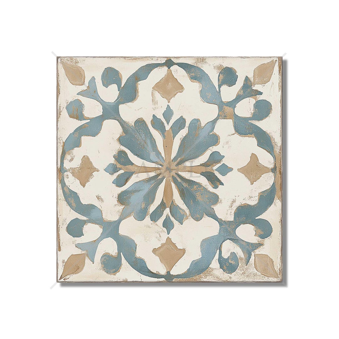 Light Blue and Tan Ceramic Tile Patterned Kitchen Backsplash Tiles ...
