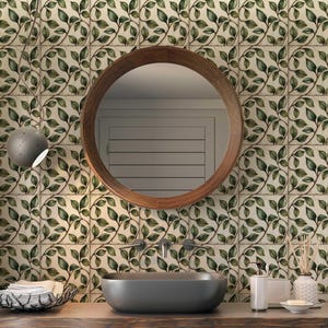 Green Leaves Botanical Ceramic Tile Patterned Kitchen Backsplash Tile ...