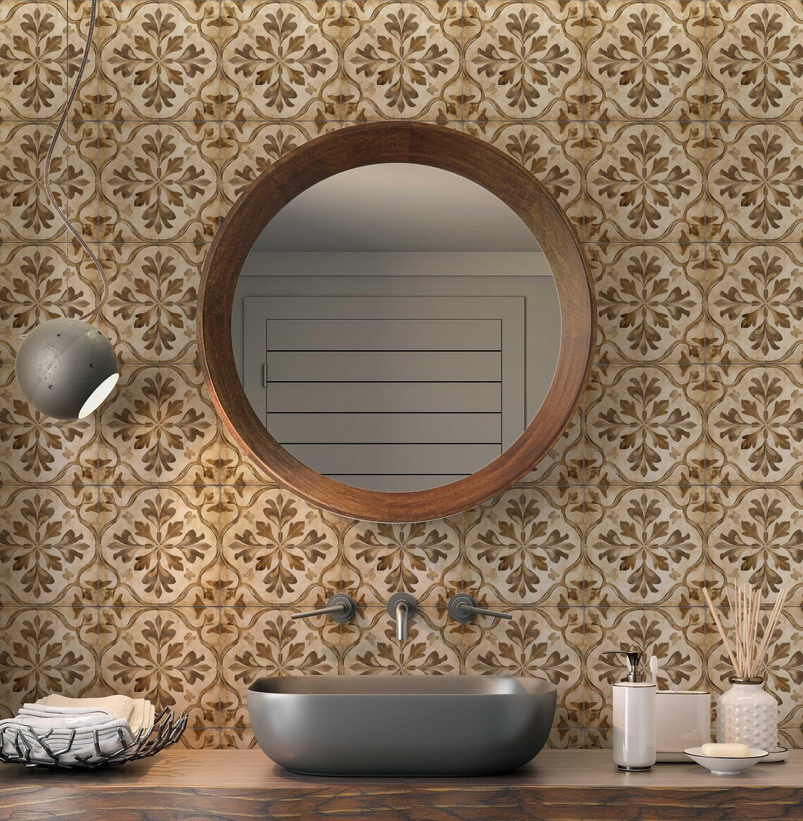 Tan Sandy Tones Ceramic Tile Unique Patterned Kitchen Backsplash Tile ...
