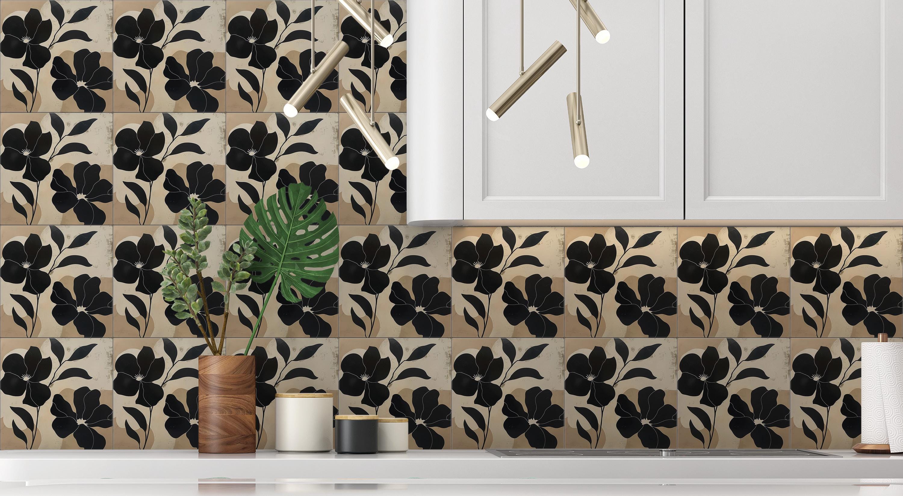 Modern Floral Design Ceramic Accent Tile - Floral Design Kitchen Accent ...