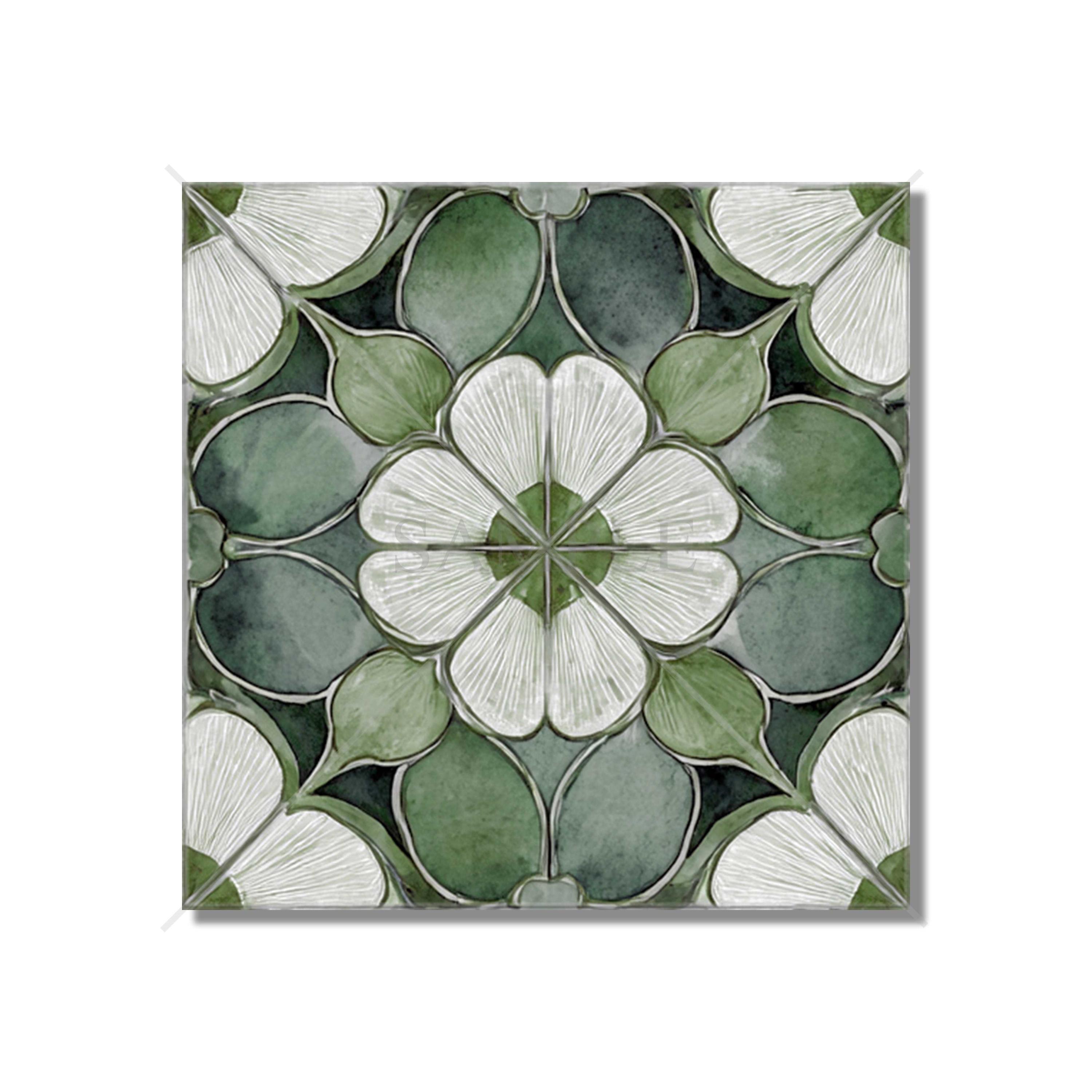 Ceramic Tile Green Patterned Vintage Floral Design Kitchen Backsplash ...