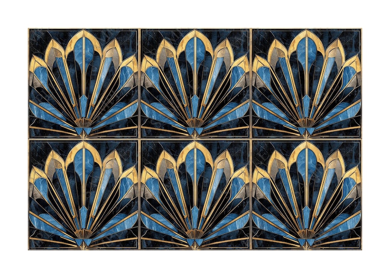 Art Deco Design Ceramic Tile - Black Blue Gold Tones Art Deco Kitchen ...