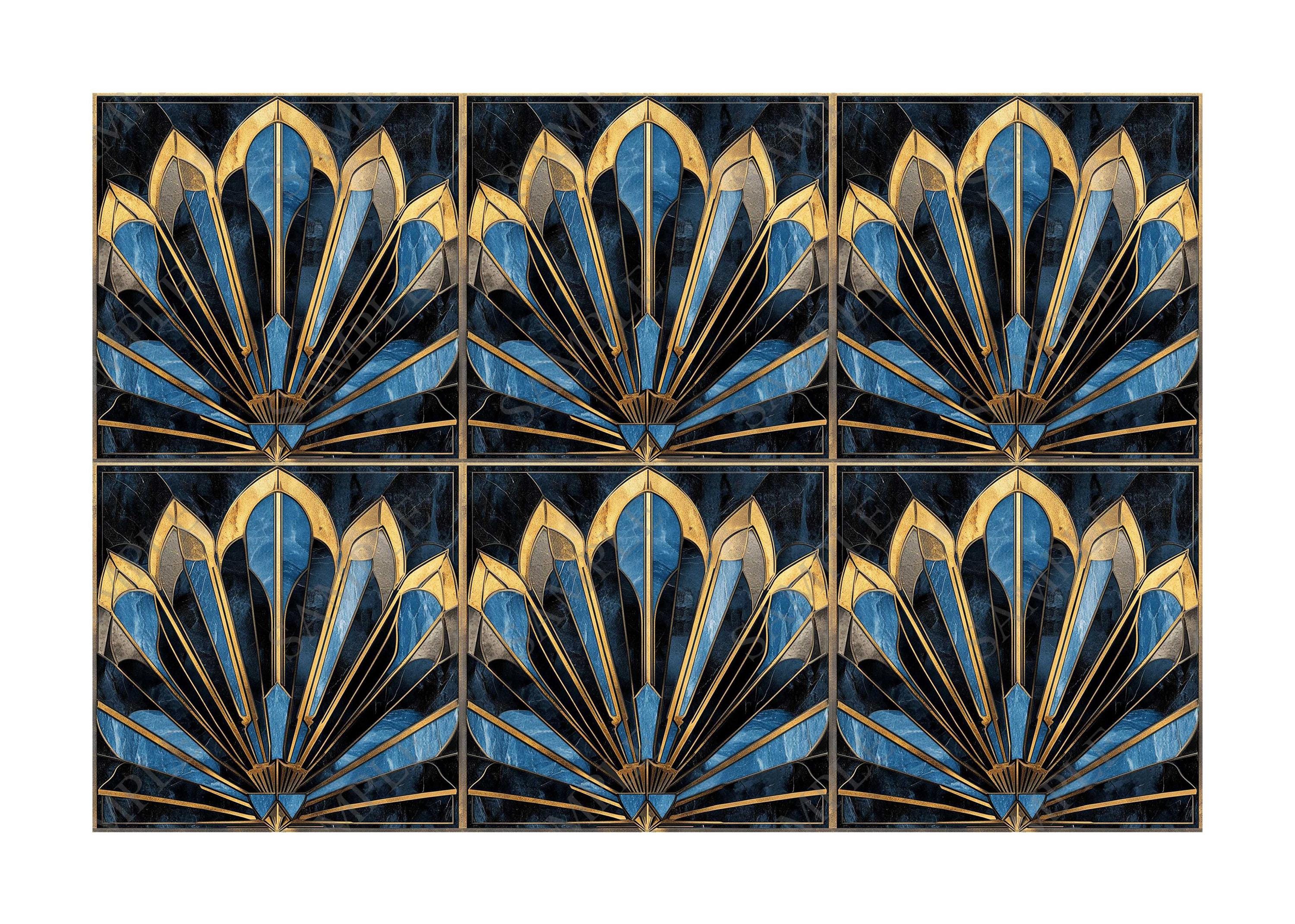 Art Deco Design Ceramic Tile - Black Blue Gold Tones Art Deco Kitchen ...