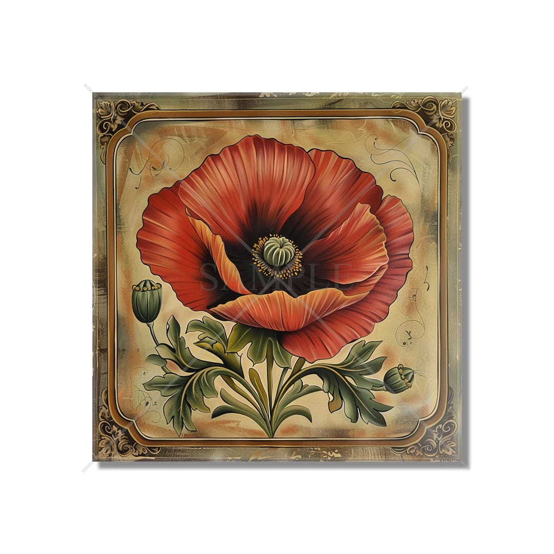 Poppy Flower Design Ceramic Accent Tile - Floral Design Kitchen Accent ...