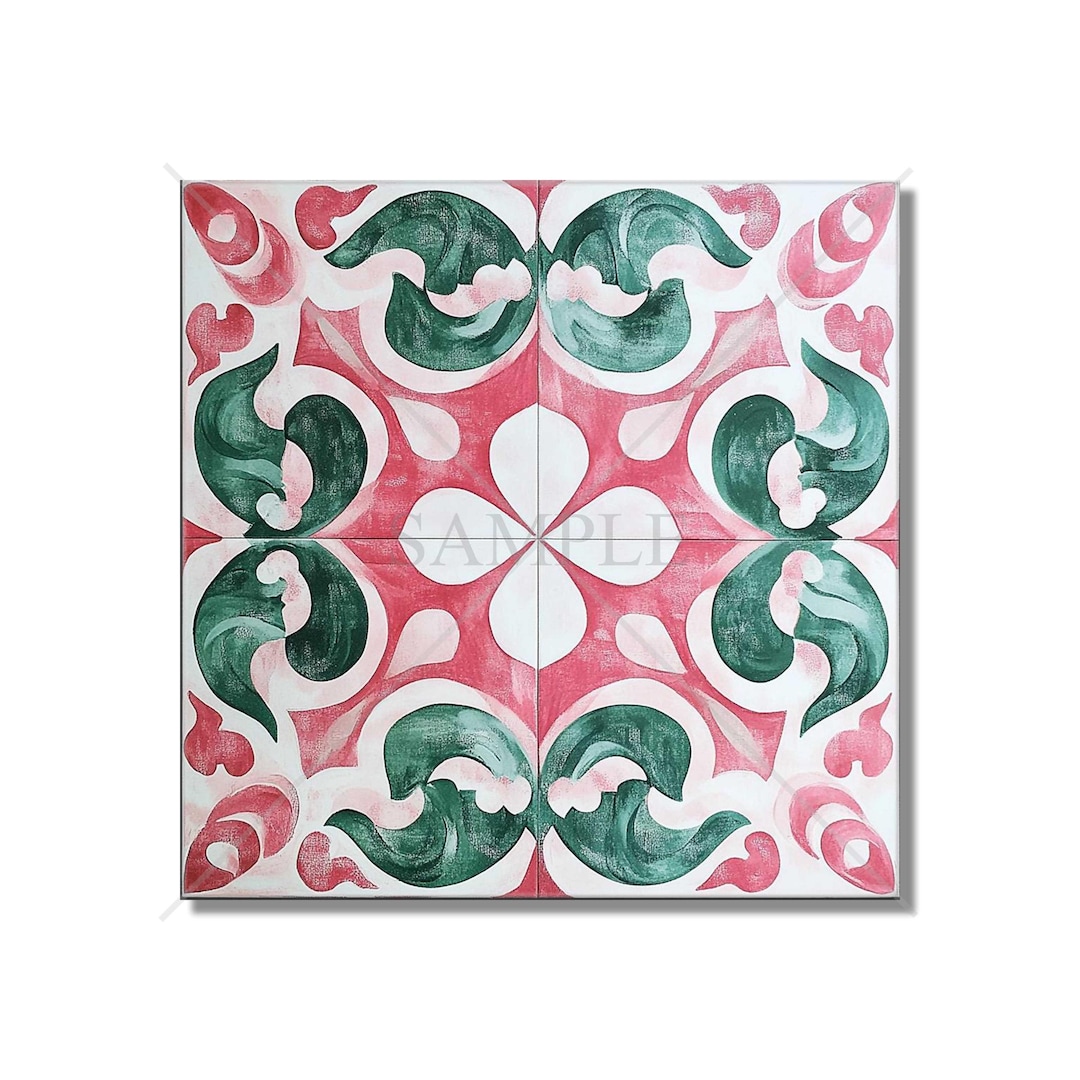 Pink and Green Patterned Ceramic Tile - Vintage Moroccan Tile Design ...