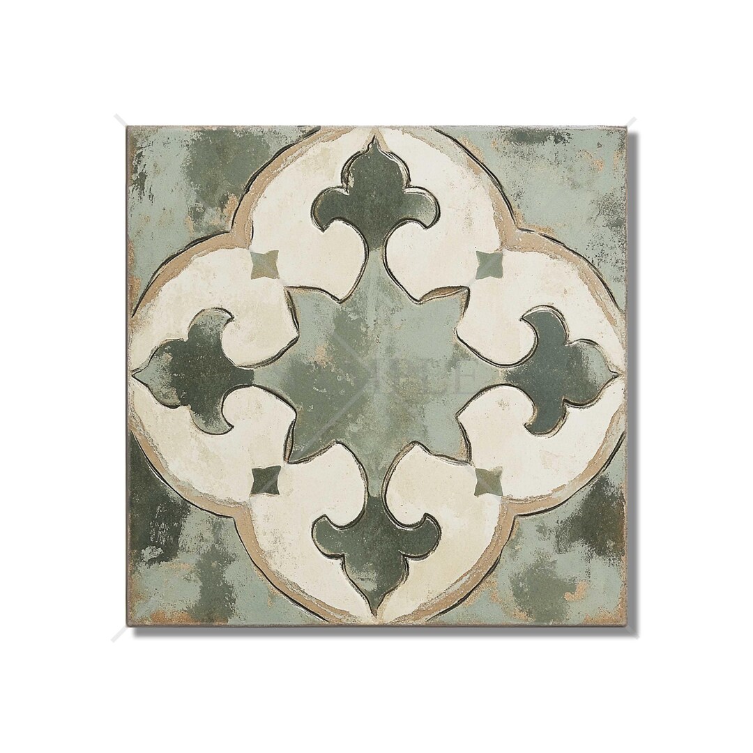 Ceramic Tile Sage Green Patterned Vintage Design Kitchen Backsplash ...