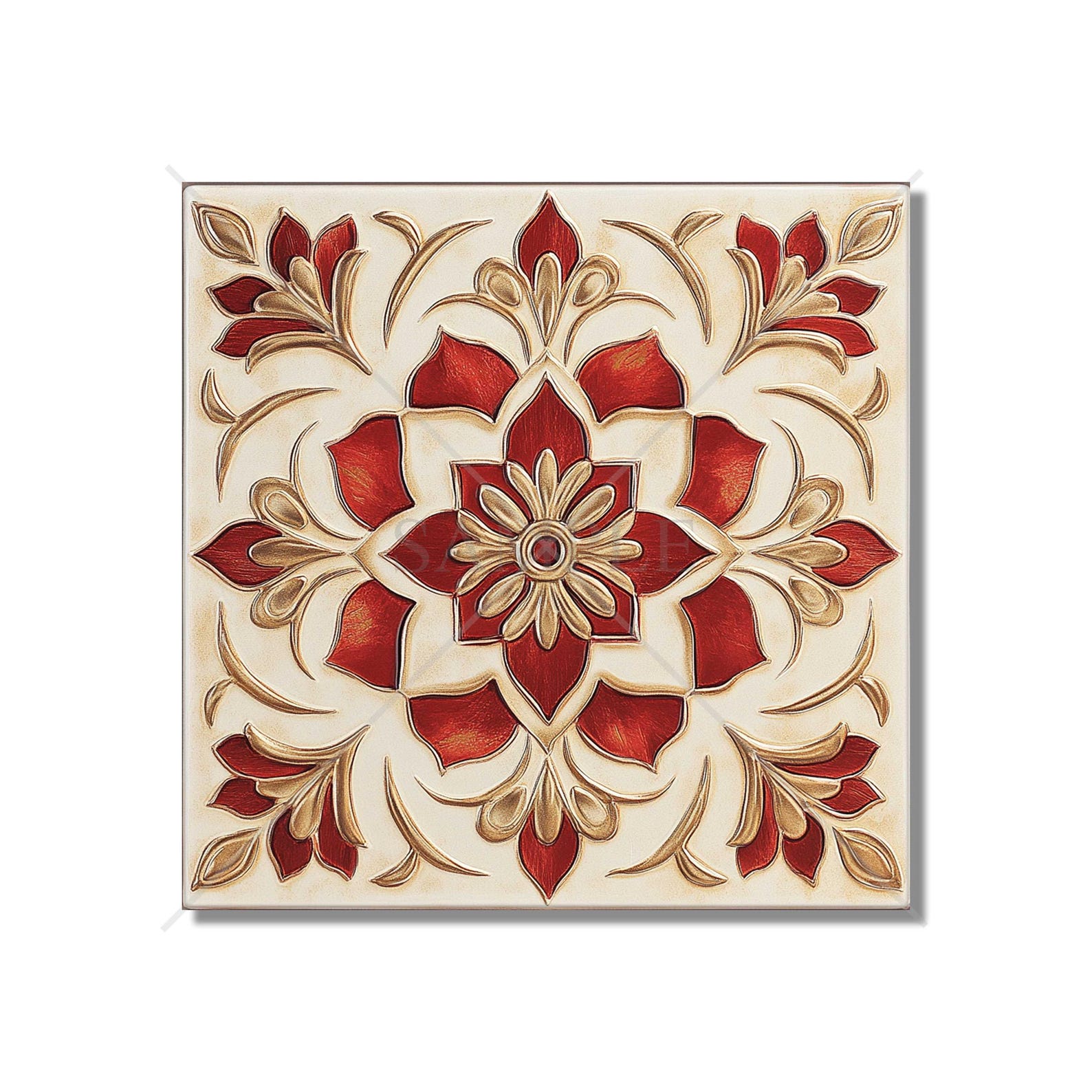 Red Cream Patterned Ceramic Tile - Unique Red Kitchen Backsplash Tiles ...
