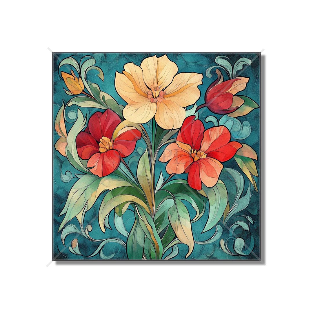 Ceramic Tile Vintage Art Nouveau Flower Design Art Nouveau Kitchen ...
