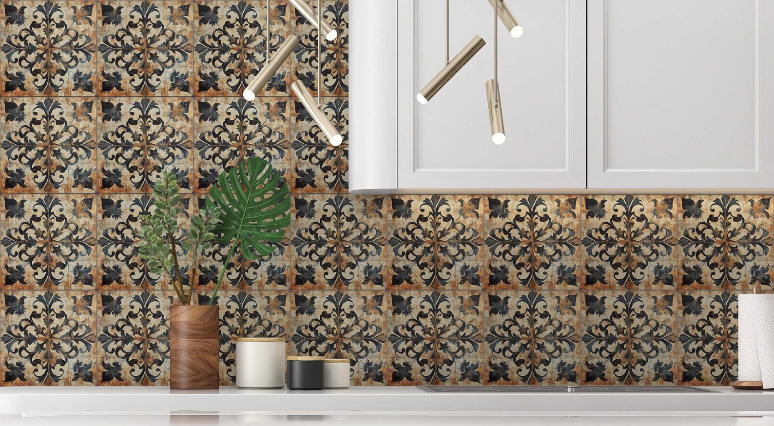 Black Tan Rust Ceramic Tile - Vintage French Tile Design - Black ...