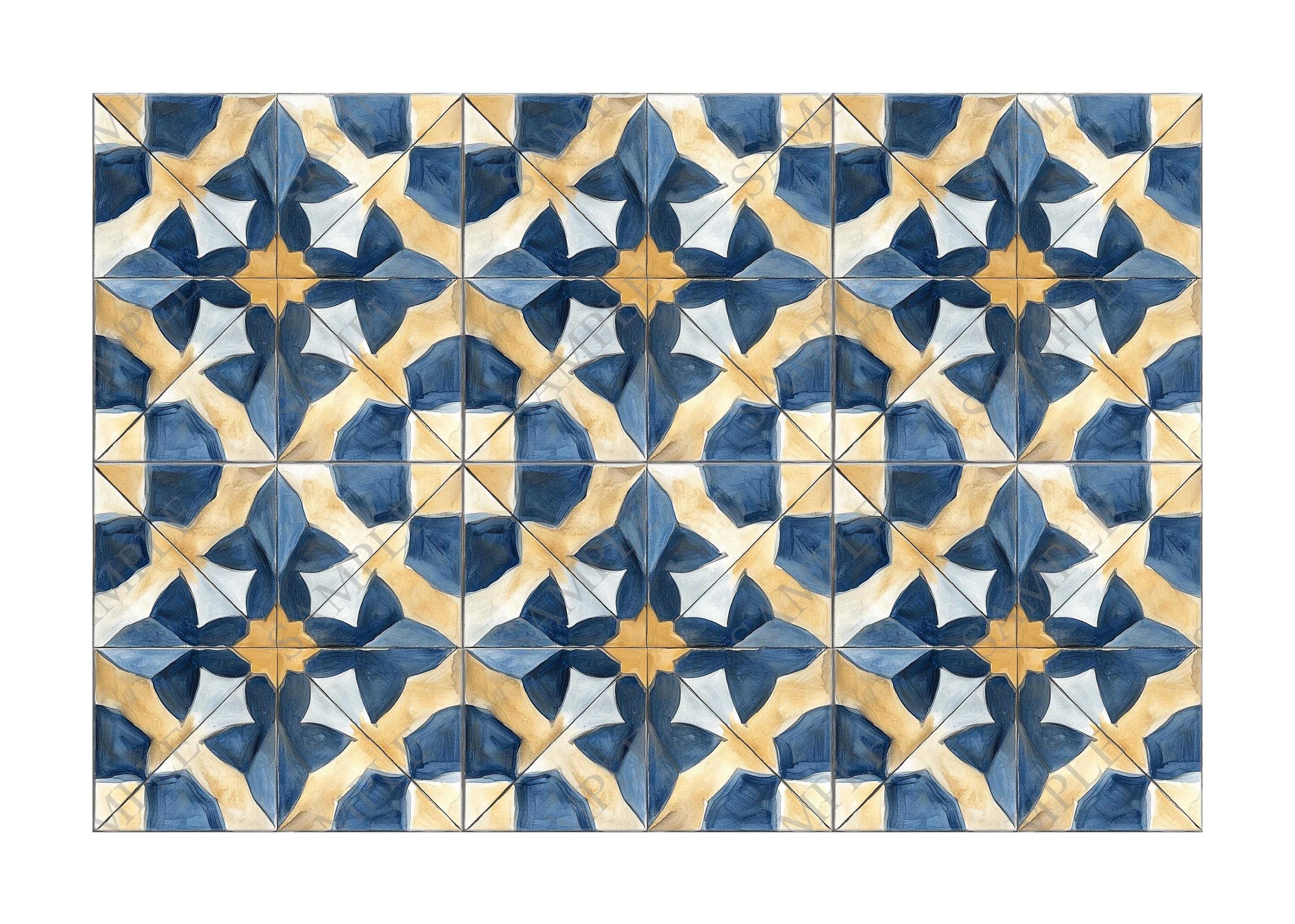 Blue and Yellow Patterned Ceramic Tile - Unique Patterned Kitchen ...