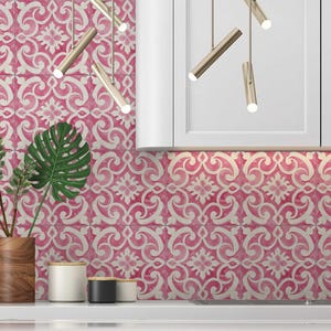 Pink and White Ceramic Tile - Pink Kitchen Backsplash Tile - Unique ...