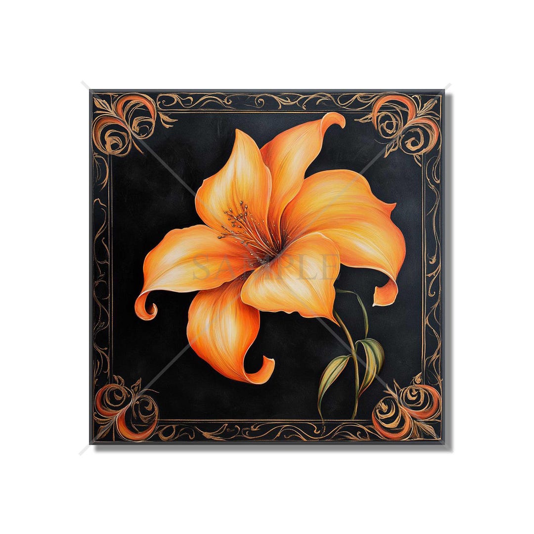 Ceramic Lily Flower Accent Tiles Orange Floral Kitchen Backsplash Tile ...