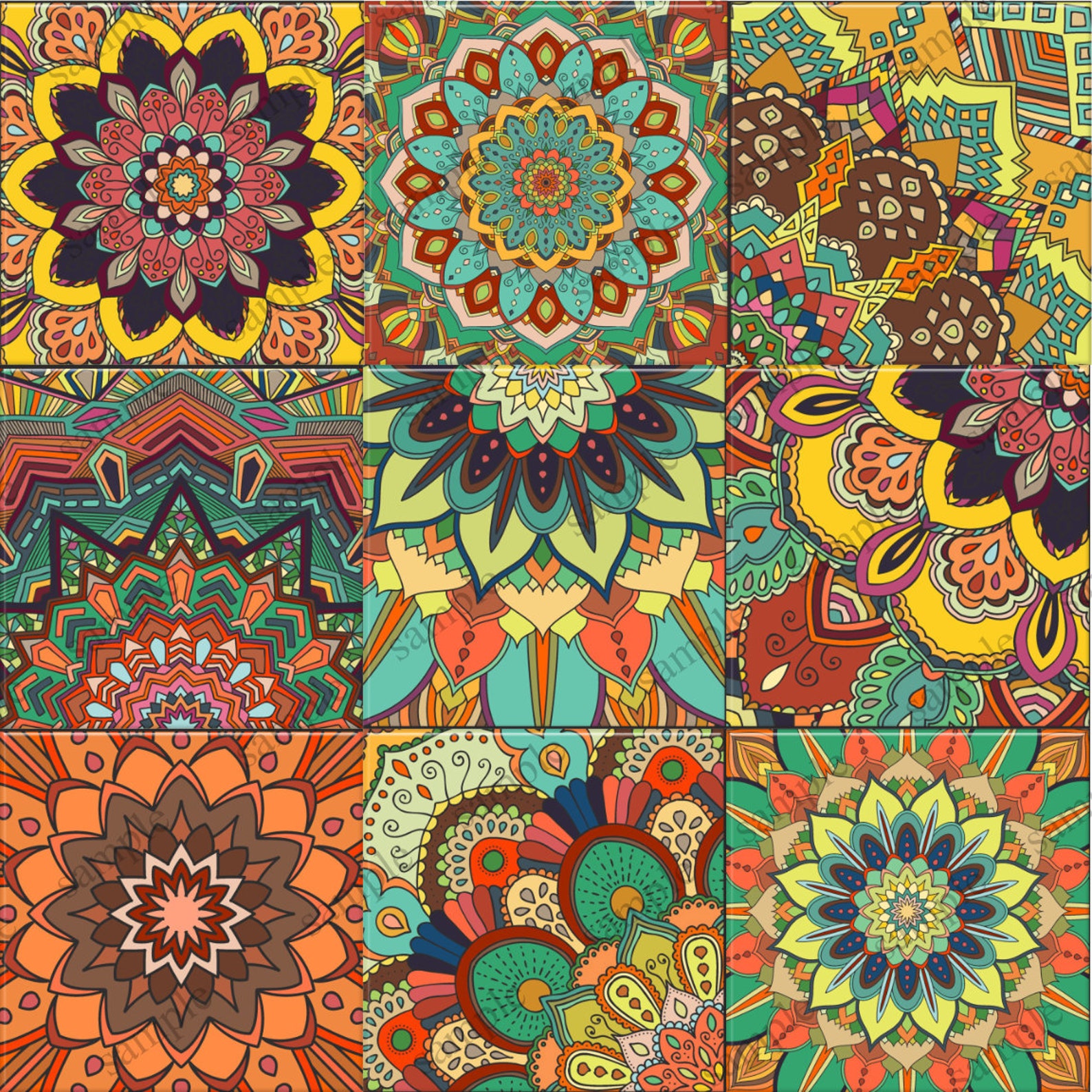 Patchwork Ceramic Wall Tiles Vintage Colors Mix 9 Piece | Etsy