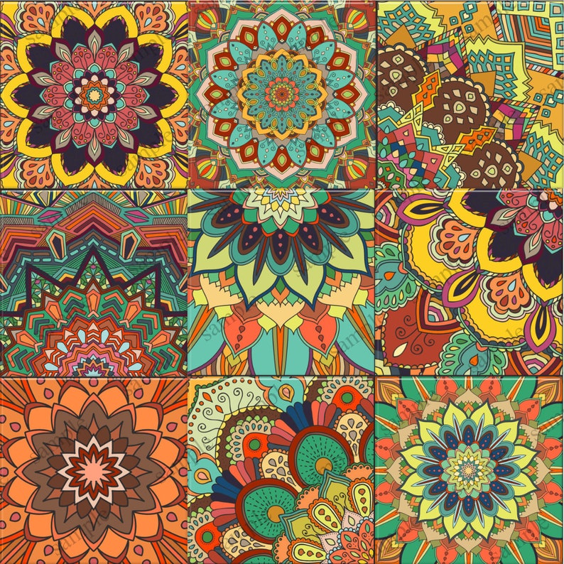 Patchwork Ceramic Wall Tiles Vintage Colors Mix 9 Piece | Etsy